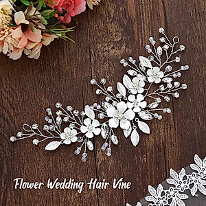 Unicra Silver Bride Wedding Hair Vine Flower Bridal Hair Piece Rhinestone Hair Accessories Crystal Headpieces Jewelry for Women and Girls