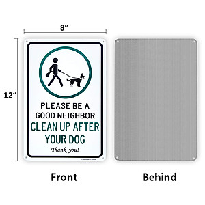 Enjoyist 2 Pack Clean Up After Your Dog Sign, Clean Up After Your Pets, Be a Good Neighbor Sign, 12"x 8" .04" Aluminum Sign Rust Free Aluminum-UV Protected and Weatherproof
