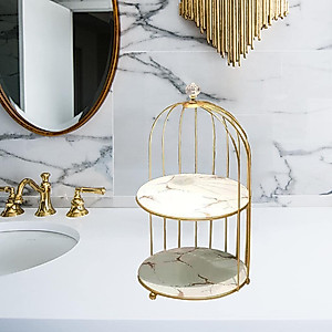 NC Desktop Perfume Organizer Cake Cupcakes Serving Holder Makeup Jewelry Rings Display Stand Bathroom Living Room Storage Rack Shelf - White 2 Tier