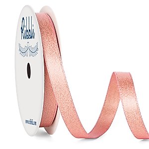 Ribbli Rose Gold Double Faced Purl Ribbon,Luxury Glitter Ribbon,3/8 Inches x 10 Yards,Birthday Ribbon,Use for Gift Wrapping,Floral Arrangements,Wedding Decorations