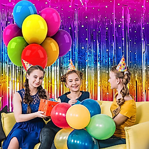 Sparkling Neon Rainbow Foil Fringe Curtain Backdrop Metallic Streamers Photo Booth Props for Birthday Bachelorette Gay Pride Day Graduation Wedding 80s 90s Disco Party Decorations- 2 Packs (3.3x6.6Ft)