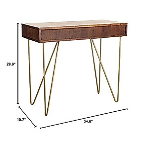 Safavieh Home Office Raveena Modern Natural Acacia and Brass 1-drawer Hairpin Leg Desk