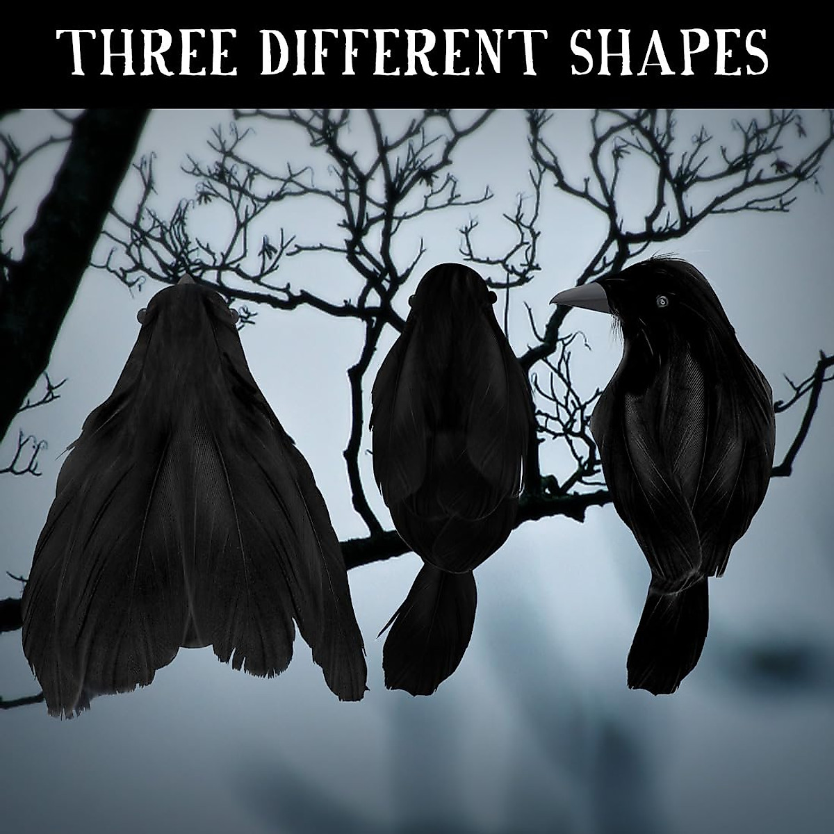 Pseutio 6 Pack Halloween Crows and Ravens Decorations Halloween Feathered Crows Realistic Looking Raven for Halloween Prop Decor