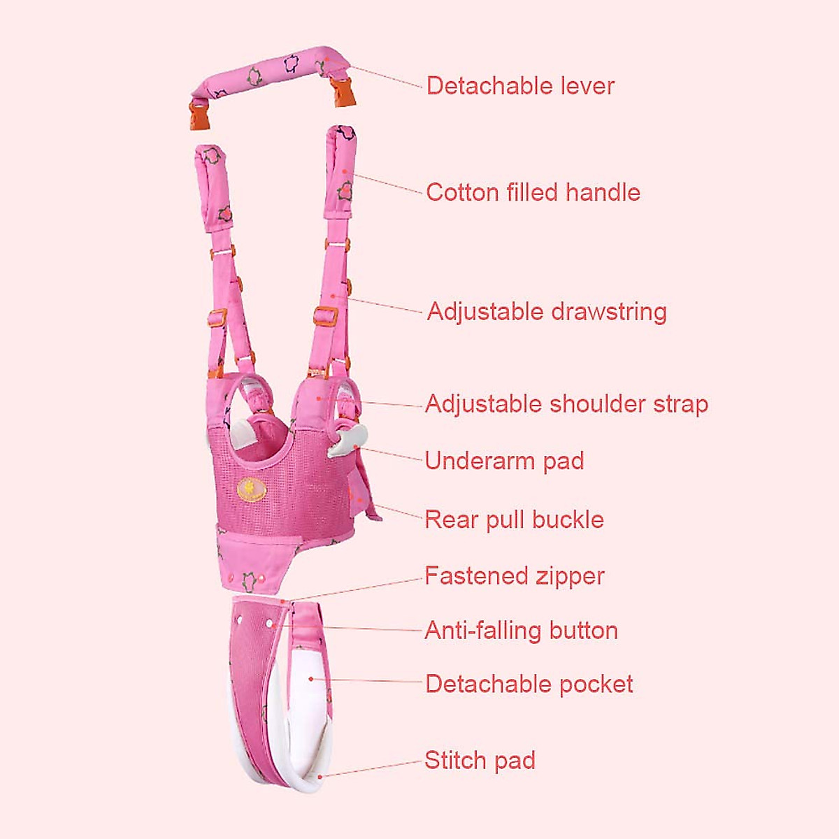 VOOADA Removable Baby Walker Assistant Toddler Leash Kids Walking Baby Belt Child Safety Harness Leash Infant Baby Moon Walk Belt (Red)
