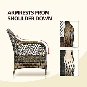 N&V Outdoor Chairs Set Bistro Set 3 Pieces Patio Conversation Set Furniture Set for Balcony Rattan Chairs and Table with Cushions Beige Red Green (RED)