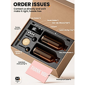 [Luxury] Kitchen Soap Dispenser Set - 16OZ Amber Glass Bottle, Stainless Steel Pump, Instant Dry Tray, Waterproof Labels, Non-Slip Silicone Pad, and Dish Brush | Upgrade for Your Kitchen and Bathroom