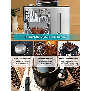 10-Cup Drip Coffee Maker, Grind and Brew Automatic Coffee Machine with Built-In Burr Coffee Grinder, Programmable Timer Mode and Keep Warm Plate, 1.5L Large Capacity Water Tank,900W, Black (Aluminum, 10 Cup)