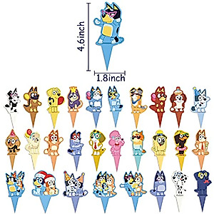 Blue Dog Birthday Party Supplies, Blue Party Decorations Cake Topper for Kid, Boys and Girls Happy Birthday Cupcake Toppers