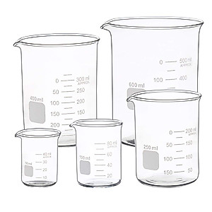 7 Pcs PTFE Magnetic Stirrer Mixer Stir Bar Spinbar Stirring Graduated Glass Measuring Low Form Beaker Set 50ml 100ml 250ml 400ml 600 ml
