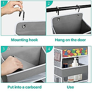 Libeder Over Door Organizer,4 Large Pockets Foldable Baby Organizer for Nursery with 6 Mesh Side Pockets, Hanging Organizer Closet Door Organizer Hanging for Pantry, Nursery,Bathroom, Kitchen(Grey)