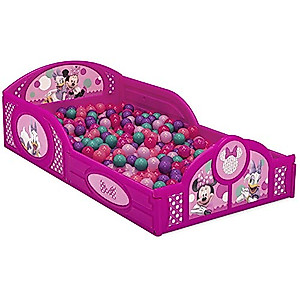 Delta Children Disney Minnie Mouse Plastic Sleep and Play Toddler Bed with Attached Guardrails