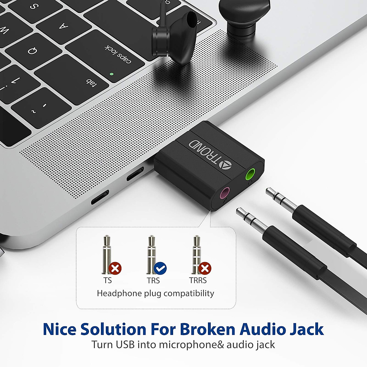 TROND Aluminum External USB Audio Adapter Sound Card with 3.5mm Stereo Headphone and Mono Microphone Jacks, C-Media CM100B Chipset, Compatible with PS5 PS4 Windows Mac Linux PC Laptop Desktop, Black