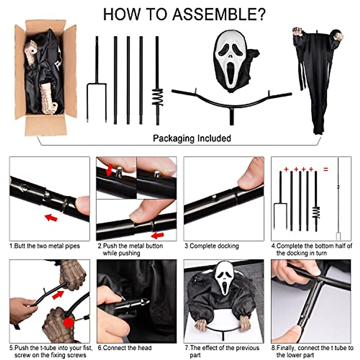 LarpGears Scarecrow Screaming Ghost Halloween Scary Ghost of Death Ghost Flying Scarecrow Home Decoration for Outdoor Garden, Porch,Yard (Black)