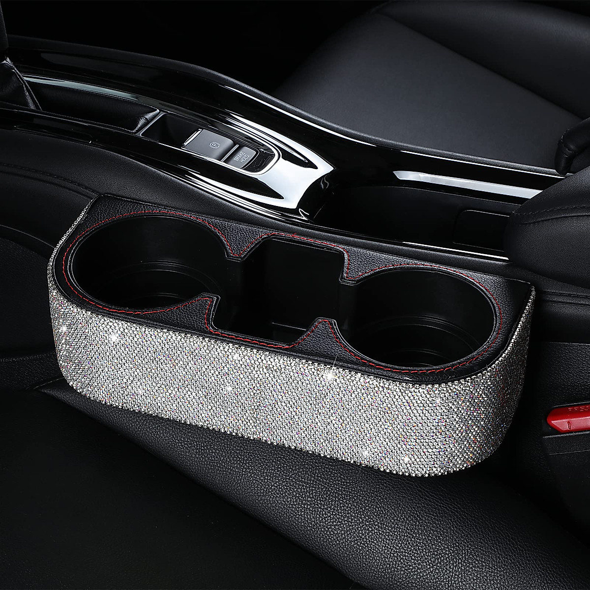 Drink Holder Console Side Pocket,Auto Front Seat Organizer Car Console and Seat Gap Cup/Mobile Phone Holder Storage Box,Large Capacity with 3 Cup Holders,1 - Pack