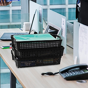 Yuright 6 Packs Stacking Storage Basket Tray, Plastic A4 Paper Storage Baskets, Black