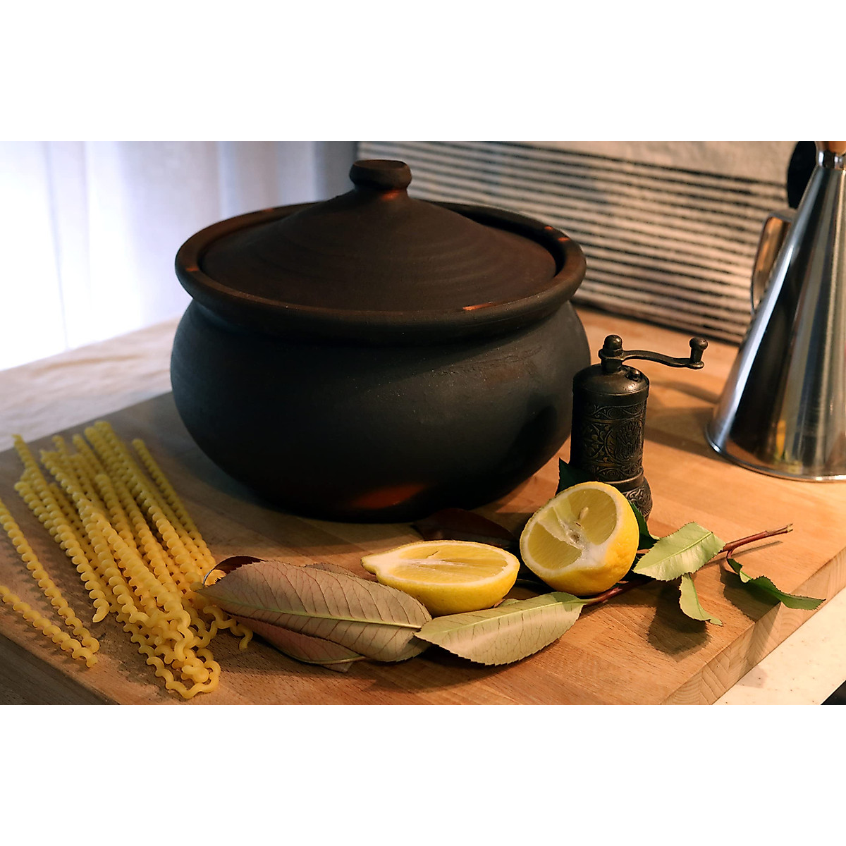 High Wind Flamed Dark Primitive Cooking Pot - Pre Seasoned - Made from Fire Clay: Suitable for Stove Top and Open Fire