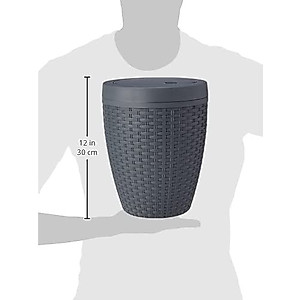 EEMKAY Addis Faux Rattan Round Swing Lid Bathroom Bin, Charcoal, 517488