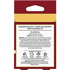 Burt's Bees Kissable Color Holiday Gift Set, 3 Lip Shimmers in Festive Gift Box, Warm Collection in Peony, Fig and Rhubarb
