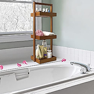 Utoplike Teak Wood Shower Caddy Corner, 3 Tier Standing Shower Organizer with Handle, Bathroom Stand Up Shower Shelf Caddy Basket for Shampoo, Rack for Inside Shower, for Bath, Office, Kitchen Desktop