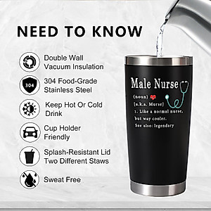 EchoMaven Nurse Gifts for Men, Male Nurse Gifts Ideas for Nurse Week, 20oz Male Nurse Stainless Steel Travel Tumbler with Lid, Nurse Practitioner Gifts Christmas Birthday Gifts for Son Friends, Black