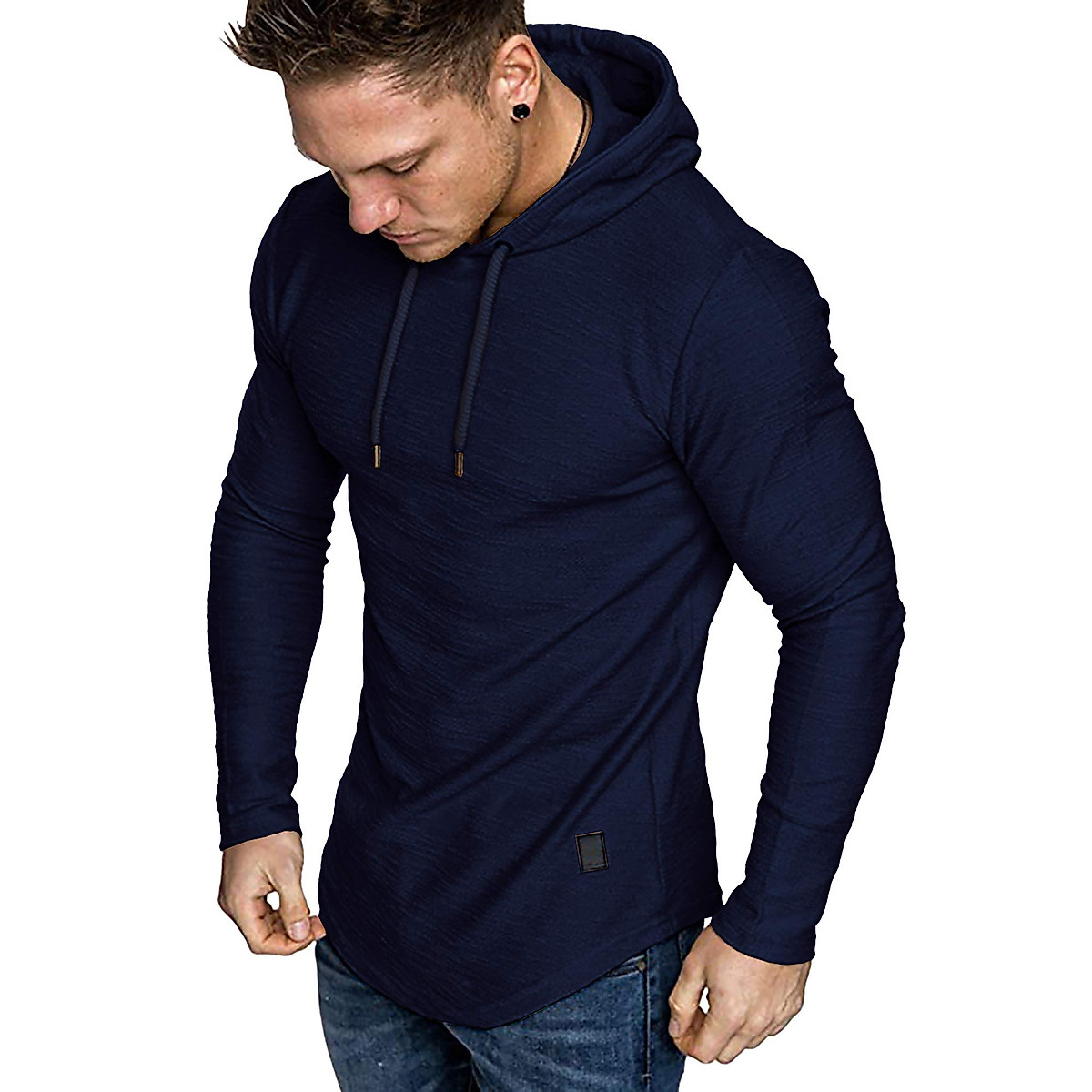 Lexiart Mens Fashion Athletic Hoodies Sport Sweatshirt Solid Color Fleece Pullover Navy Large