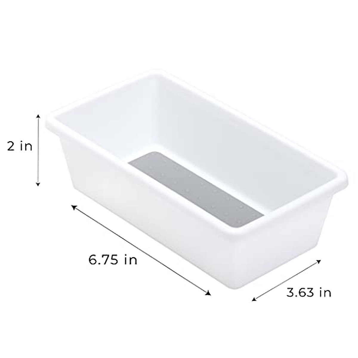 Smart Design Plastic Drawer Organizer - Set of 3-6.75 x 3.75 Inch - Non-Slip Lining and Feet - BPA Free - Utensils, Flatware, Office, Personal Care, or Makeup Storage - Kitchen - White with Gray