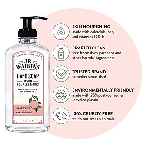 J.R. Watkins Gel Hand Soap For Bathroom or Kitchen, Scented, USA Made And Cruelty Free, 11 Fl Oz, Grapefruit, 3 Pack