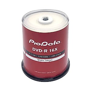 PioData DVD-R 4.7GB 16X Moisture-Resistant White Inkjet Hub Printable Discs | 100-Pack Cake Box Spindle | Printable DVD-R for Inkjet Printers
