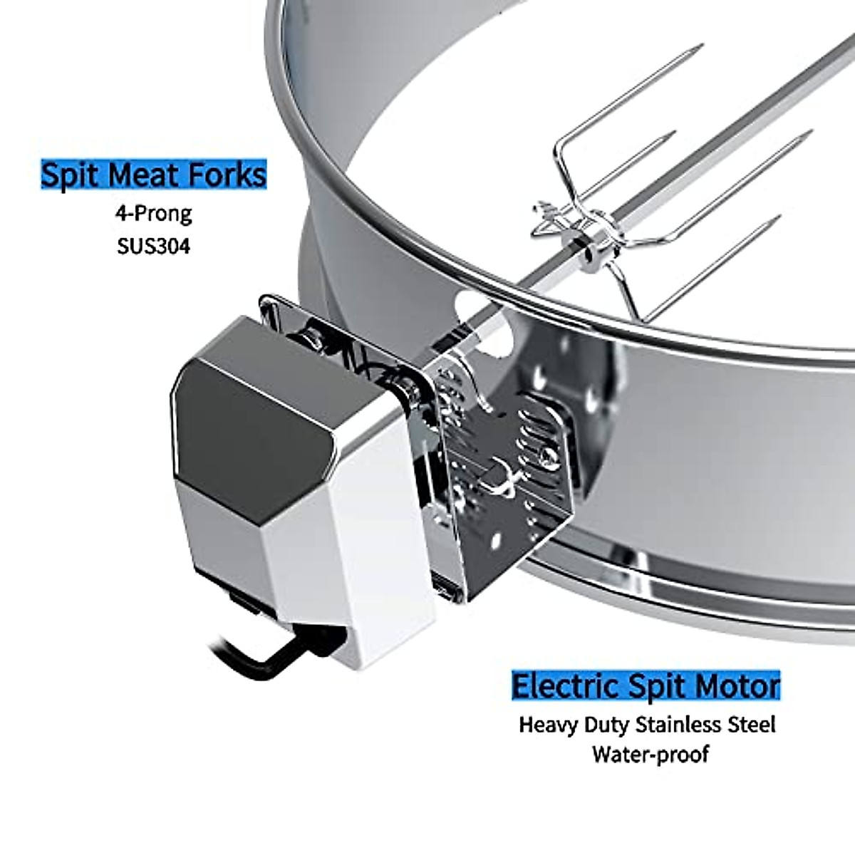BBQSTAR Universal Stainless Steel 22.5-in Kettle Grill Rotisserie Kit-Rotisserie Ring/Spit Motor Driver/4-Prong Meat Forks/Wooden Handles-for Weber/Napoleon/Kingsford 22-in Kettle Charcoal Grills