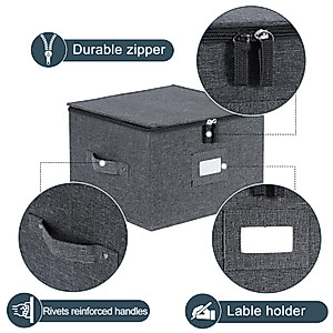 popoly China Storage Containers Inside 12" W x 8" H, Dinnerware Storage Box for Dishes Plate Storage with 24 Felt Dividers, Hold 24 Plates, Hard Shell and Stackable (2 Pack Grey)