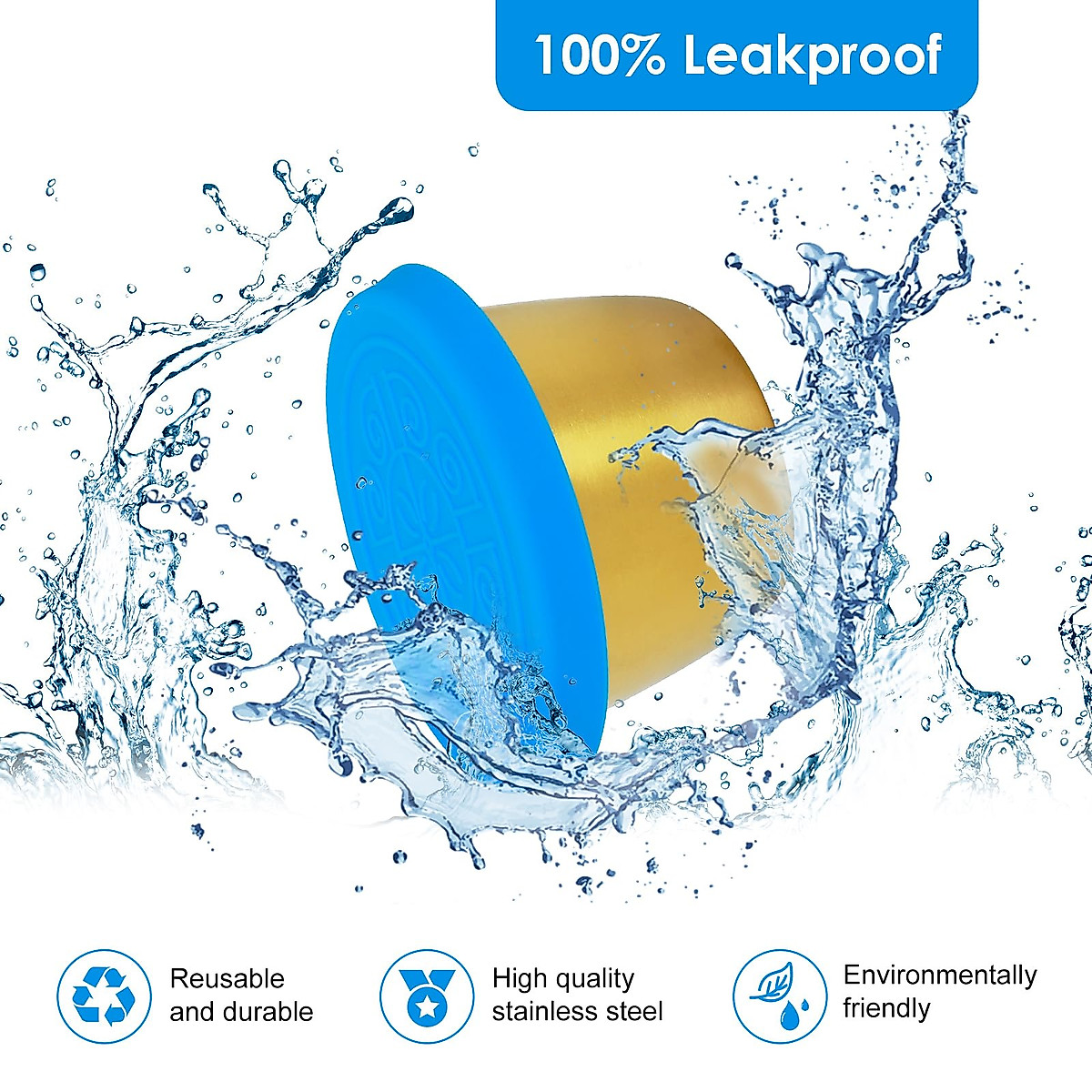 GuDoQi 8 Pack Salad Dressing Container To Go, 2.4oz Small Condiment Containers with Leakproof Silicone Lids, Gold Stainless Steel Reusable Sauce Cups for Lunch Bento Box, Picnic and Travel