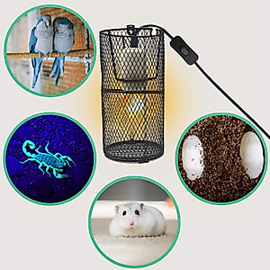 Reptile Heat Lamp Guard Ceramic Heat Emitter Basking Heater Lamp Reptile Accessories for Turtle Snakes Lizards Frogs Chicks with Power Switch & Anti-Biting Hanging Hook Design Round Without Bulb 200w