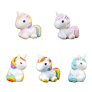 Yeaco 5 Pcs Colorful Unicorns Figure, Fairy Garden Landscape Accessories, Aquarium Kit, Stocking Stuffer Gift