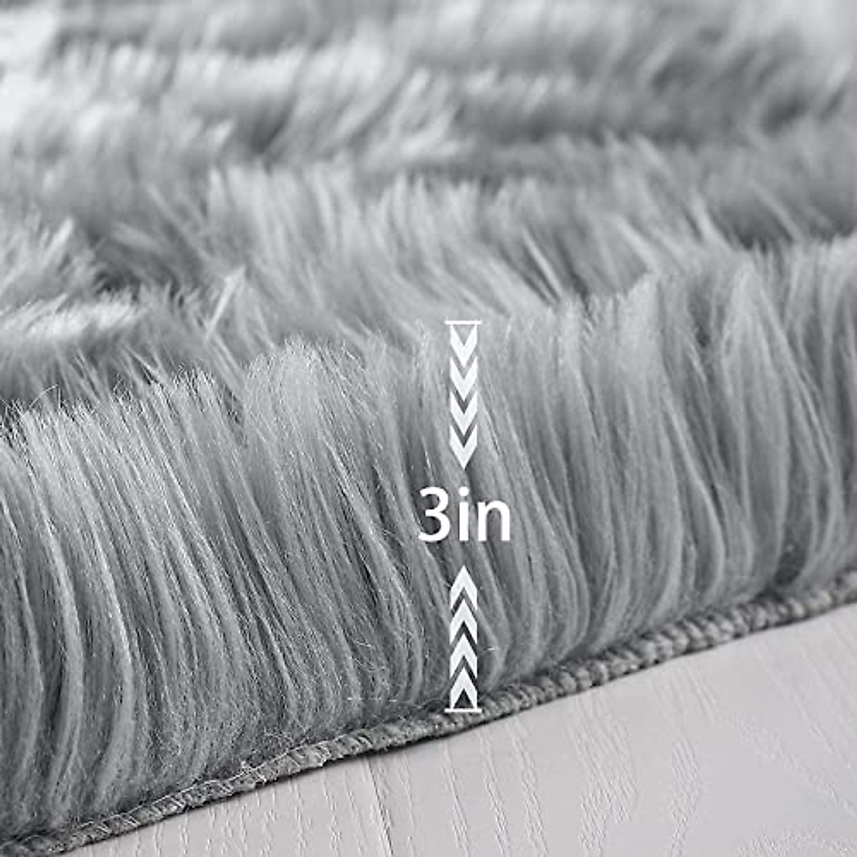 Pacapet Fluffy Faux Fur Rug,Grey Fur Rug Sheepskin Rug for Bedroom,Furry Shag Rug for Living Room,Fuzzy Rug Carpet for Bedside Kids Nursery Room Decor,2x3 ft