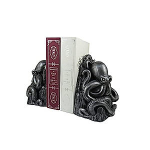 World of Wonders Octopus Bookend | Ocean Decor Decorative Bookends | Kraken Bookend | Pewter Book Shelf Holder | Beach House Decor | Ocean Theme Under The Sea Marine Life Nautical - 7"