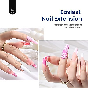 Beetles Gel Polish Nail Extension Kit with 500 Pcs Gelly Tips Long Coffin Shape Clear 2 in 1 Glue Base Coat Innovative Uv Led Lamp for Diy Easy Home Manicure Golden Journey