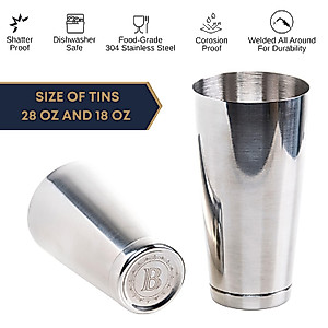 BARIANTTE Weighted Boston Cocktail Shakers, Bartender Shaker Large, Boston Shaker Set Extra Large Cocktail Shaker, Drink Shaker Bar Shakers Bartending, 28OZ & 18OZ Stainless Steel Professional Shaker