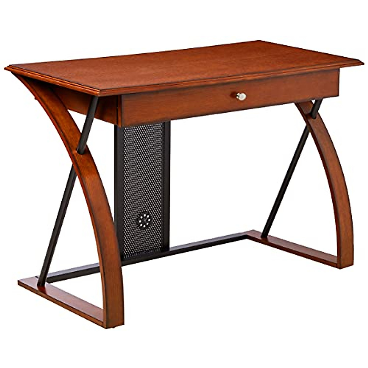 OSP Home Furnishings Aurora Computer Desk with Pull-Out Keyboard Tray, Medium Oak Finish and Black Accents