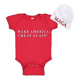 Donald Trump Make America Great Again Baby Bodysuit and MAGA Rib Cap (6 Month, Red)