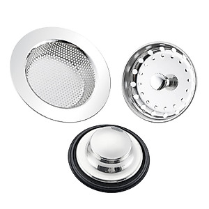 WINDALY 3 Pack of Kitchen Sink Strainer and Stopper, Sink Disposal Stopper and Basker Drain Filter Sieve, Stainless Steel and Anti-Clog, Fits Most Standard 3-1/2 Inch Kitchen Drains (L)