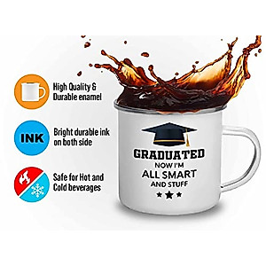 Flairy Land Graduation Camper Mug 12oz - All Smart and Stuff - Graduation Gifts for Her Senior Graduation College Student College Graduate Classmate MBA Grad