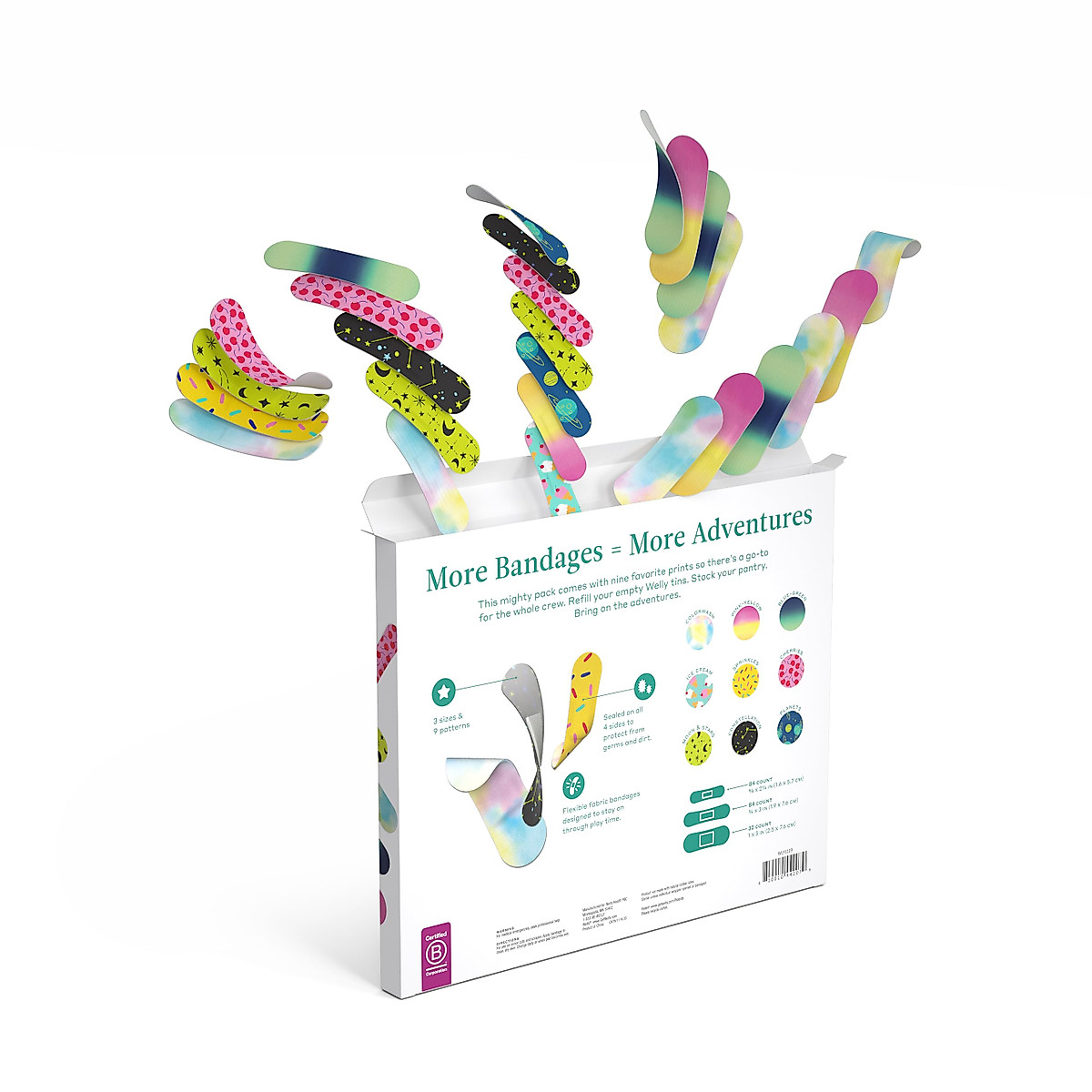 Welly Bandage Refill Ready Pack | Adhesive Flexible Fabric Bandages | Bulk Assorted Shapes and Patterns for Minor Cuts, Scrapes, and Wounds - 200 Count