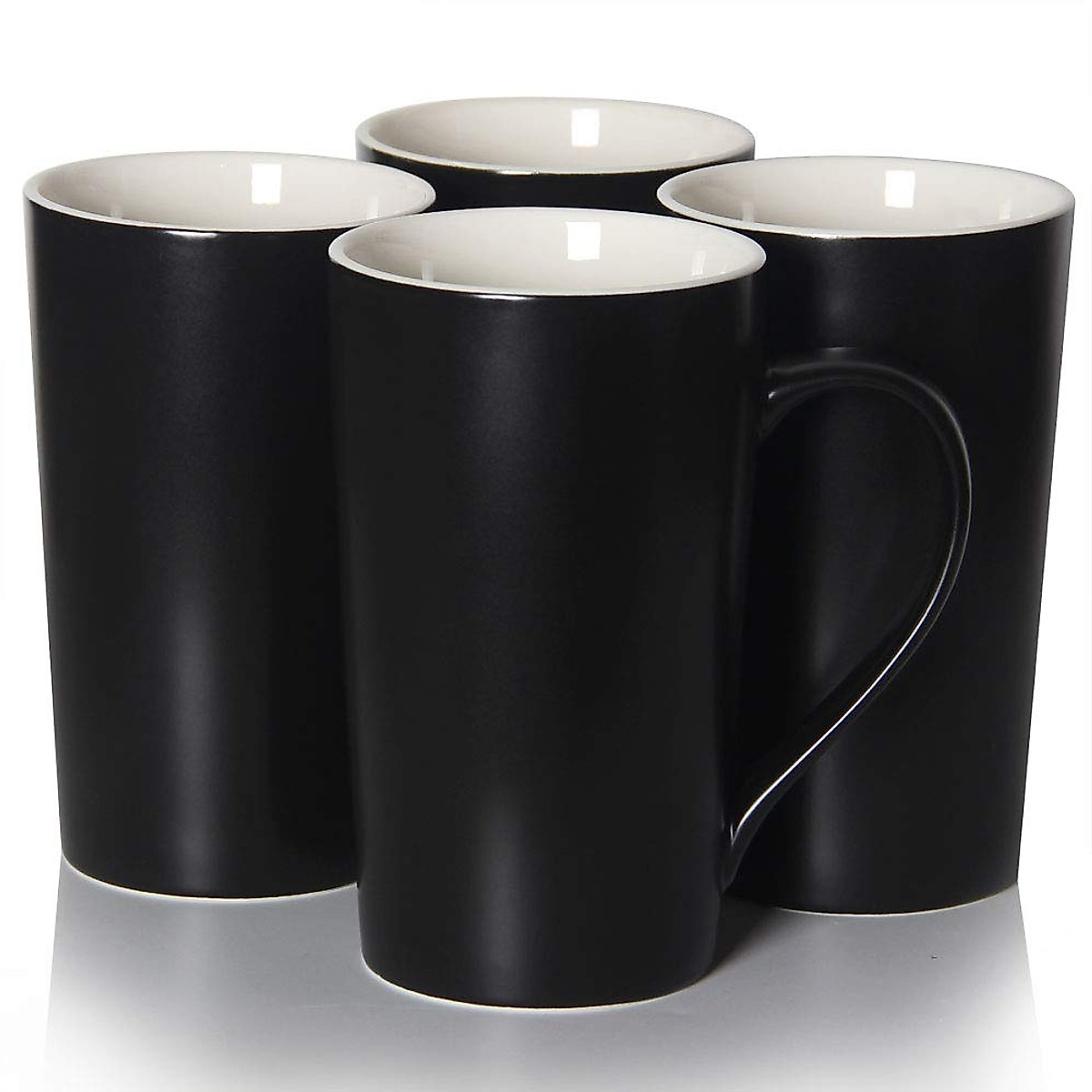 20 OZ Large Coffee Mugs, Smilatte M007 Plain Blank Tall Ceramic Cup with Handle for Dad Men, Set of 4, Black