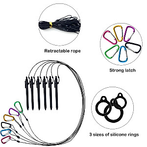 GSYUWIH 6 Sets 24 Inche Pen Silicone Lanyard Holder,Pen Leash with Silicone Circles and Metal Carabiner,Retractable Pen Holder with 3 Sizes of Silicone Ring Suitable for Offices,Classrooms,Buildings