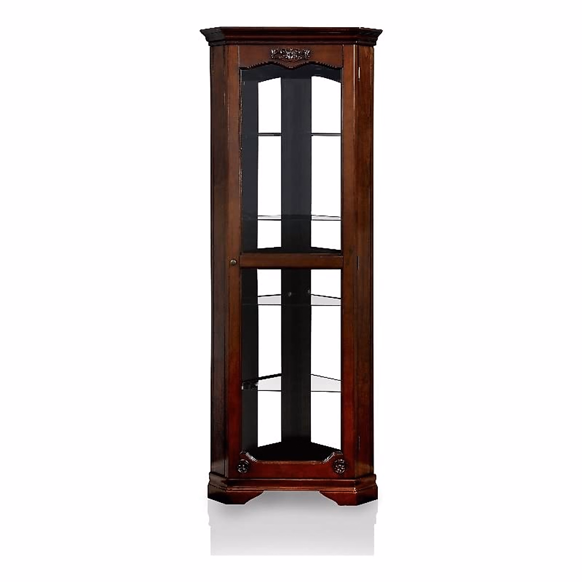 Furniture of America Lennie Glass Door Corner Curio Cabinet in Walnut