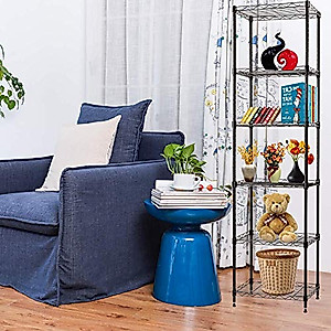 YOHKOH 6 Wire Shelving Steel Storage Rack Adjustable Unit Shelves for Laundry Bathroom Kitchen Pantry Closet 16.7" Width x 62" Height x 11.7" Depth, Black