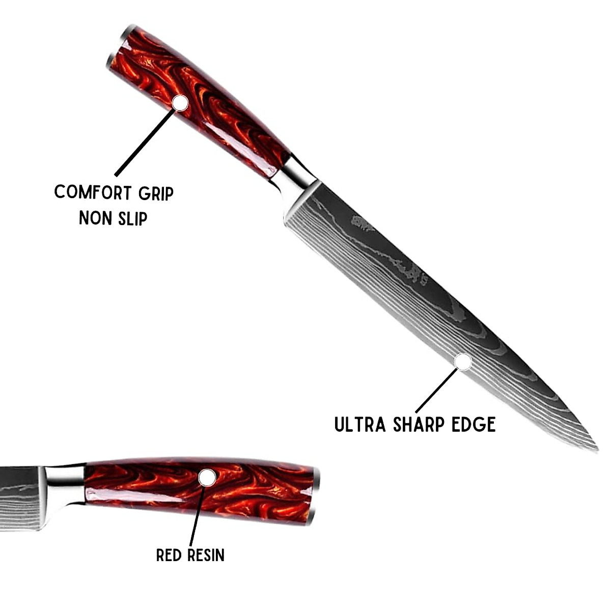 SHOKUNIN USA Ultra Sharp Premium 8-inch Stainless Steel Carving Knife - Ergonomic Design - Best for Slicing Roasts, Meats, Fruits and Vegetables - Multipurpose Knife - (8" Carving Knife)