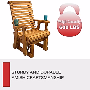 Amish Casual Heavy Duty 600 Lb Roll Back High Back Treated Glider Chair with Cupholders (Cedar Stain)