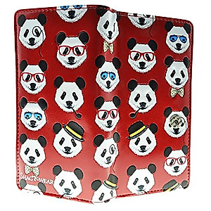 Shag Wear Panda Repeat Large Animal Wallet for Women Vegan Faux Leather Red 7"