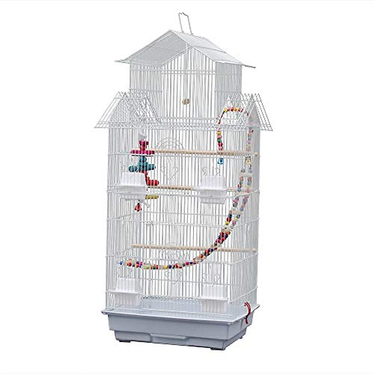 39" Bird Cage Pet Supplies Metal Cage with Open Play Top with Three Additional Toys White